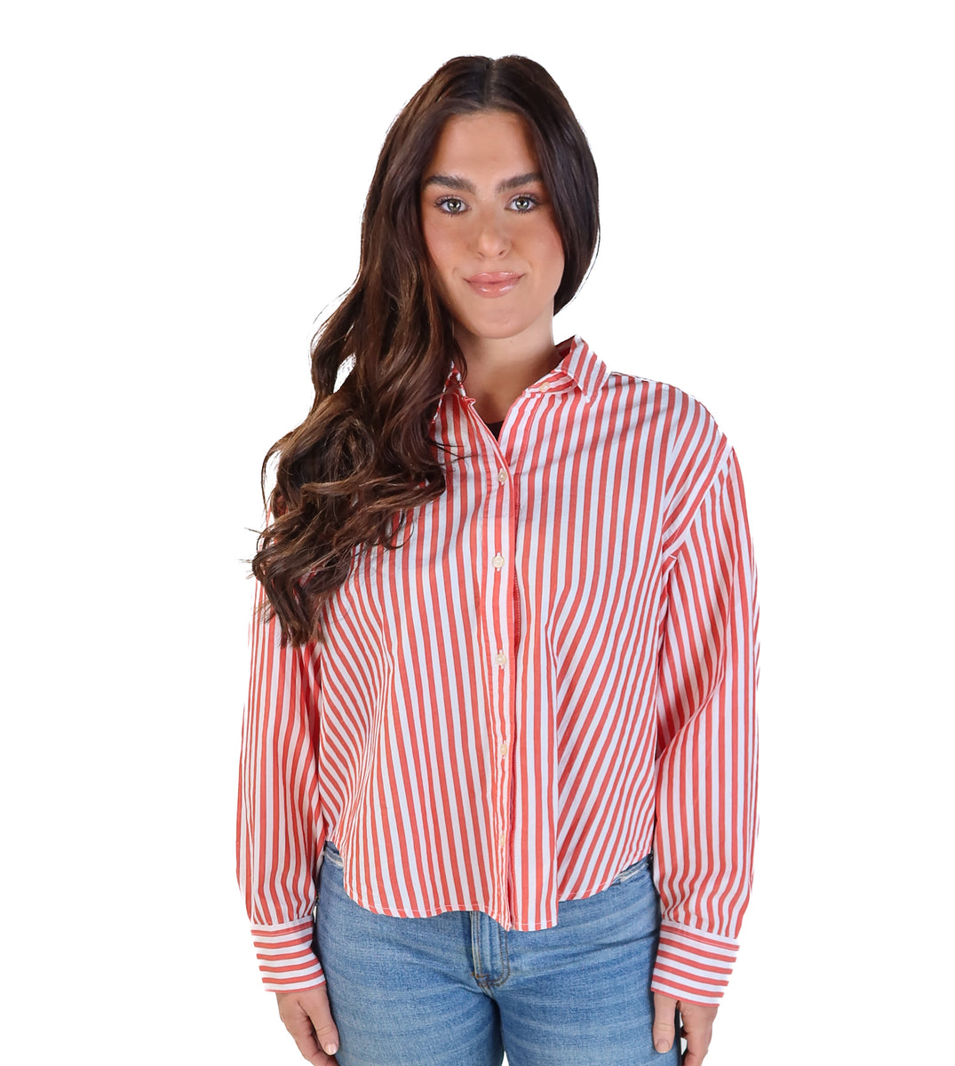 Free assembly red/white striped button up (L) – Well-Dressed