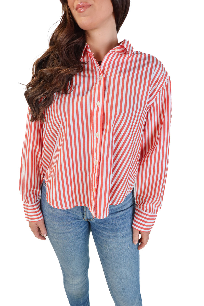 Free assembly red/white striped button up (L) – Well-Dressed